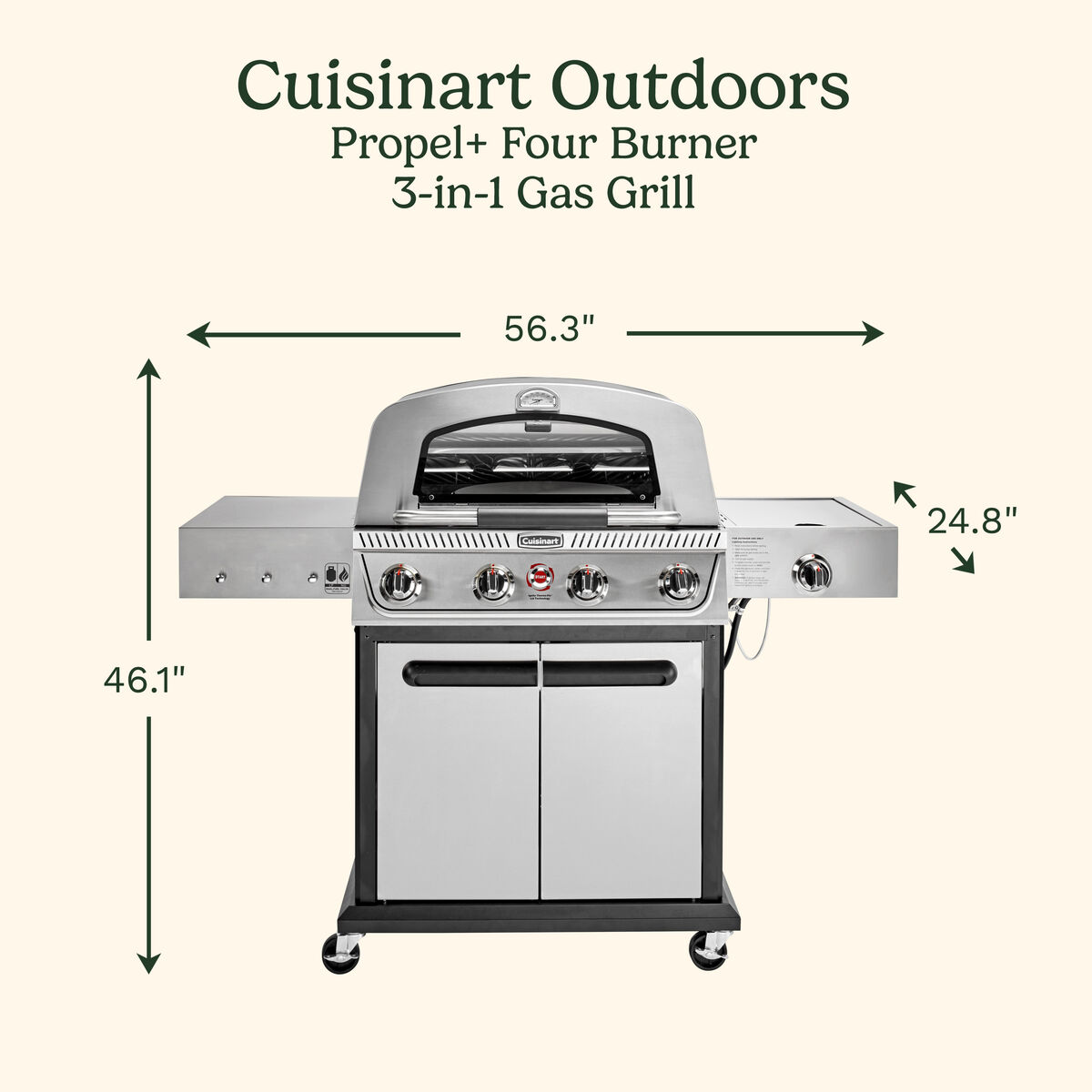 Cuisinart Propel+ Four Burner 3-in-1 Gas Grill (Grill, Griddle, Pizza ...